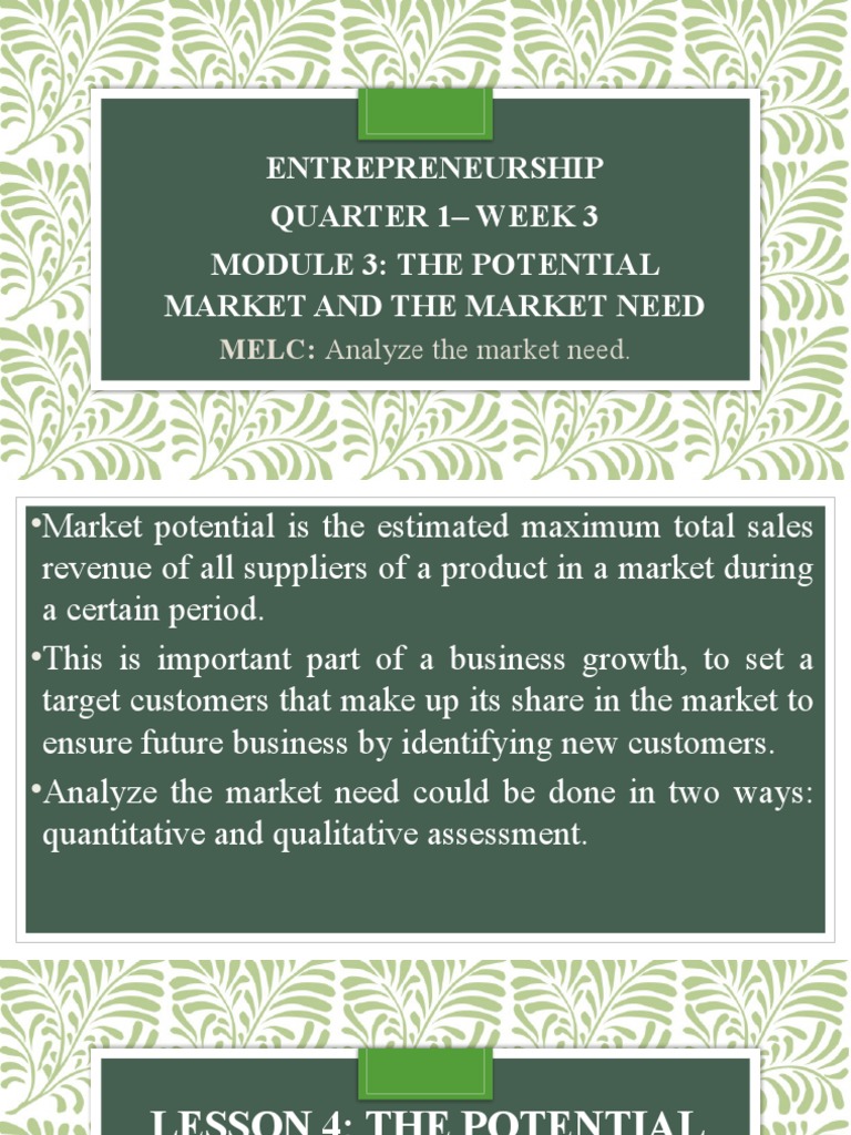 Entrep Lesson4 Module3 1 | PDF | Market Analysis | Market (Economics)