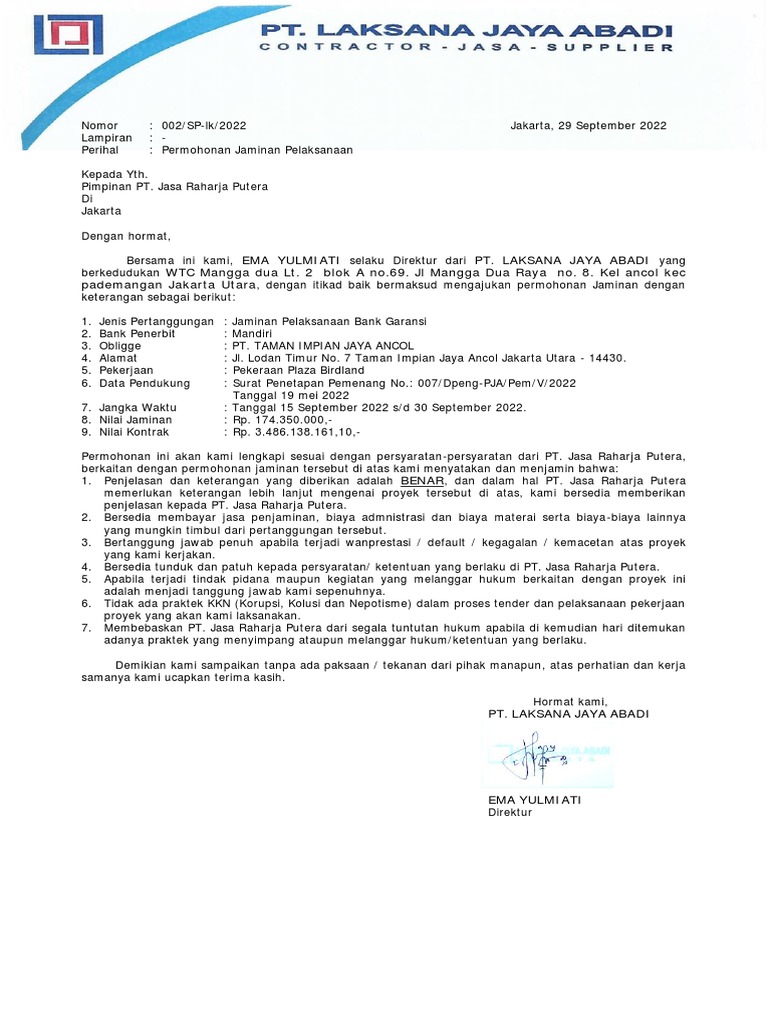 Permohonan Sp2k Jasaraharja Putera, Laksan | PDF