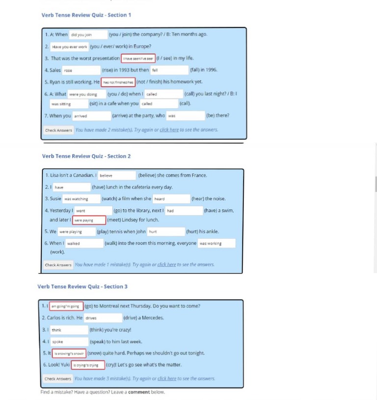 Verb Tense Review Quiz (Intermediate ESL) | PDF