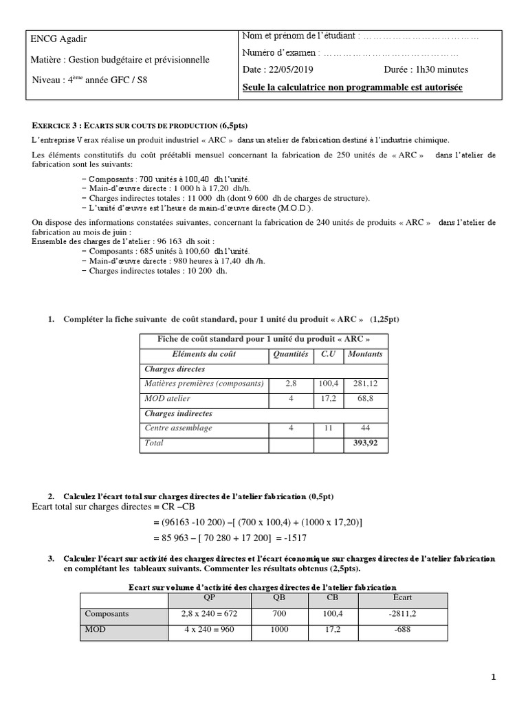 Analyse des Écarts de Coût de Production | PDF | Économie