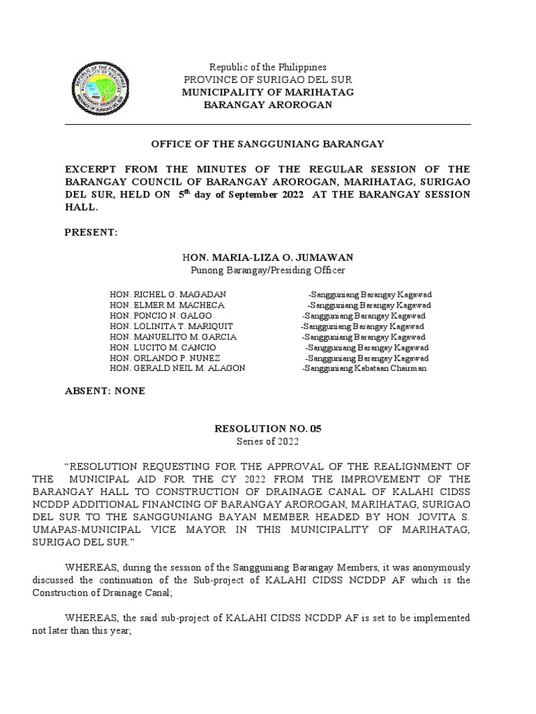 Resolution for Drainage Canal Funding | PDF | Philippines | Government