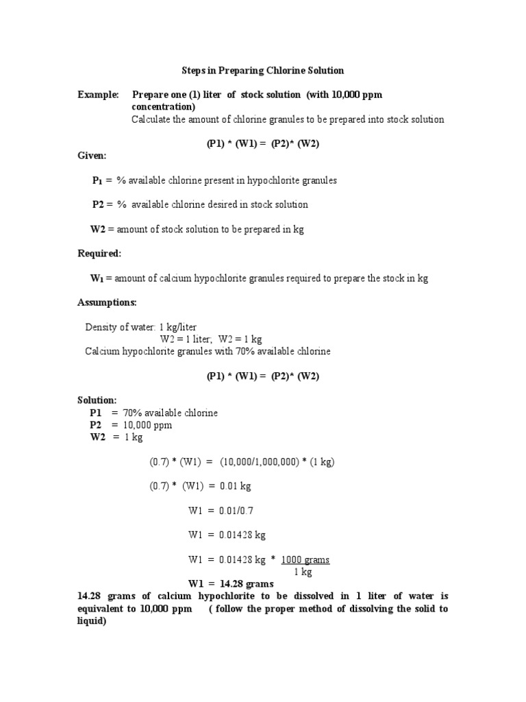 Steps in Preparing Chlorine Solution1 | PDF