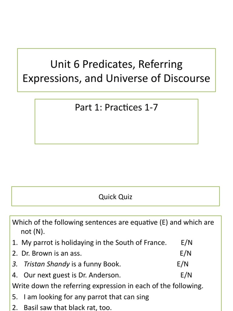 Unit 6 Predicates Referring Expressions and 1 | PDF | Human ...