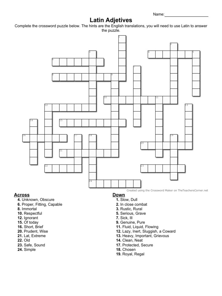 Latin Adjectives Crossword Puzzle | PDF | Liquids | Gases
