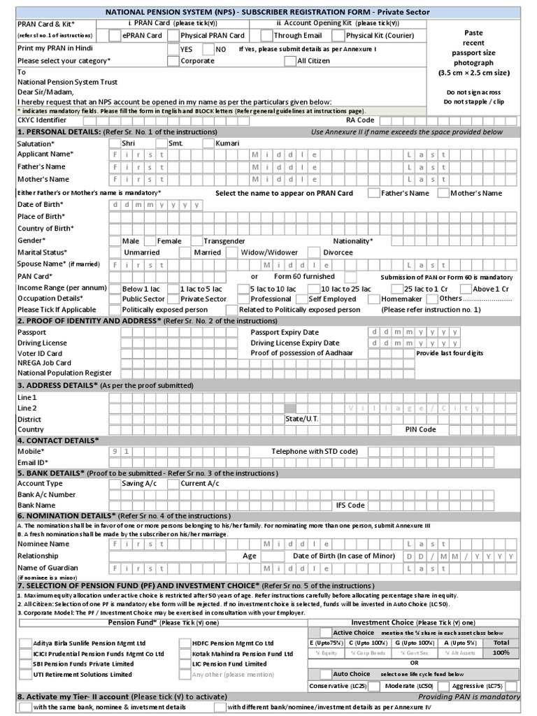 NPS Registration Form | PDF | Identity Document | Taxes