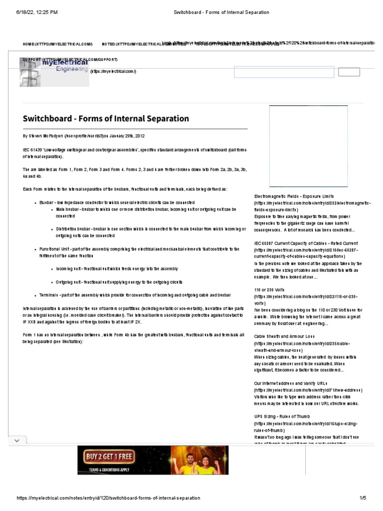 Switchboard - Forms of Internal Separation | PDF | Electromagnetism ...