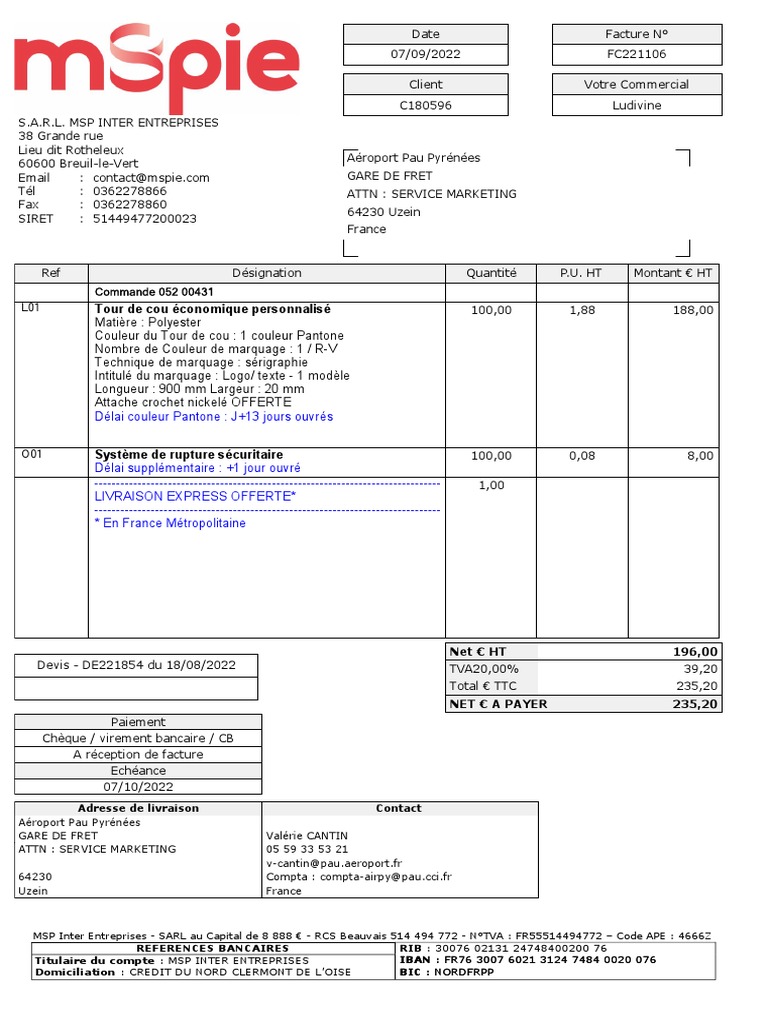 Commande de matériel personnalisé MSP | PDF | Documents commerciaux ...