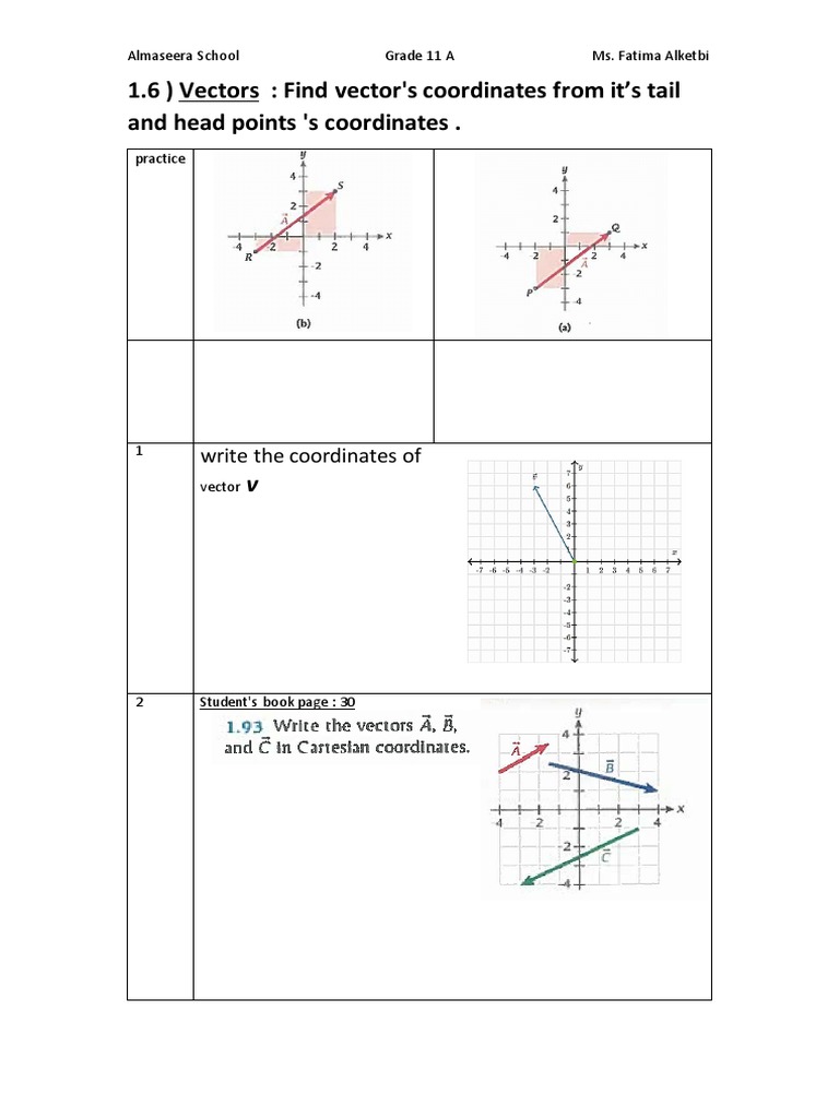 Vectors Worksheet 1 | PDF