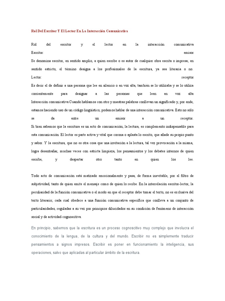 Rol del Escritor y Lector en Comunicación | PDF | Escritura | Comunicación