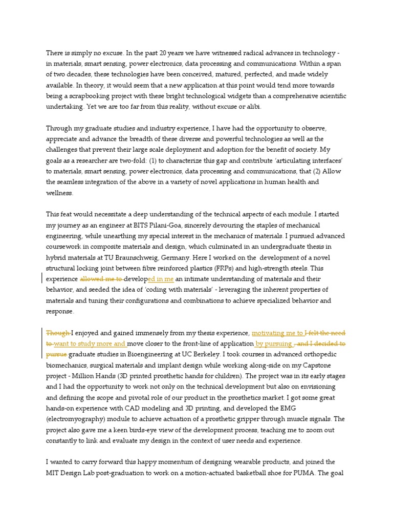 SoP - MIT Media Labs | PDF | Electromyography | Prosthesis