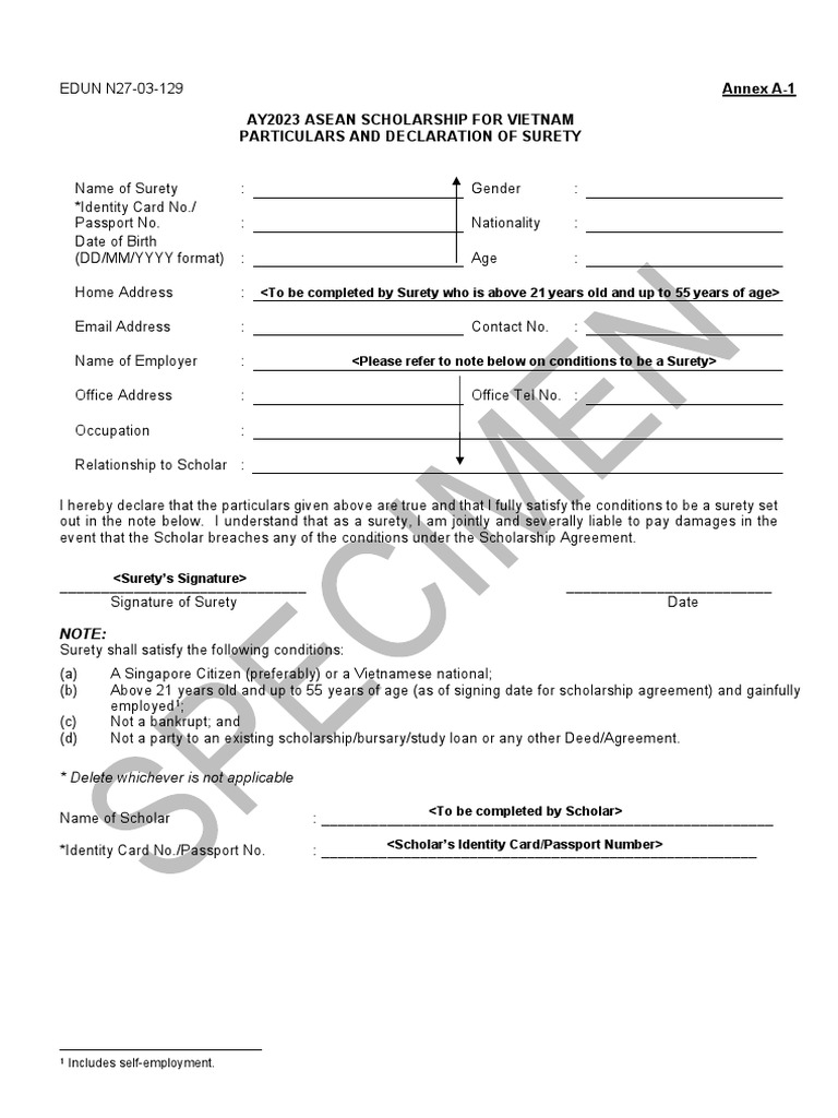 B. ASEAN Annex A1-Particulars of Surety - SAMPLE | PDF