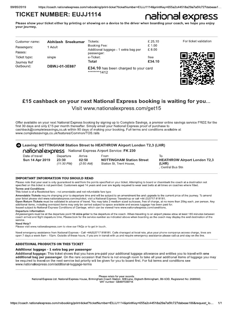 London Heathrow Coach Receipt | PDF