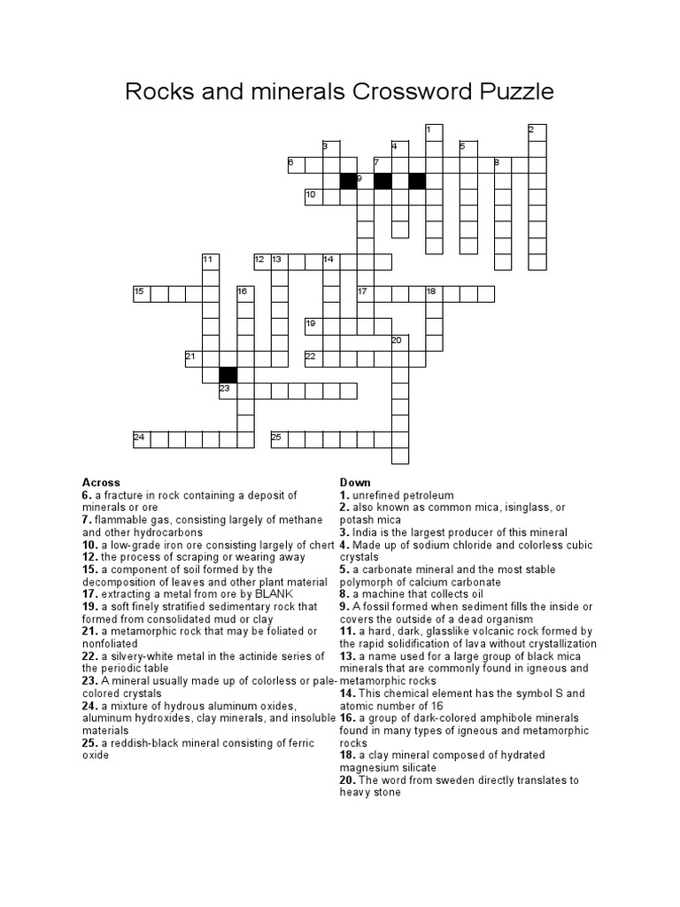 Rocks and Minerals Crossword Puz 2d70c 61645b04 | PDF | Rock (Geology ...