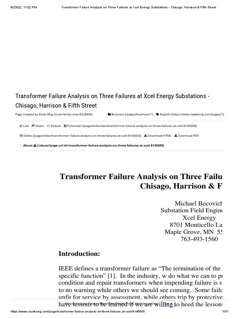 Transformer Failure Analysis On Three Failures at Xcel Energy Substations - Chisago, Harrison ...
