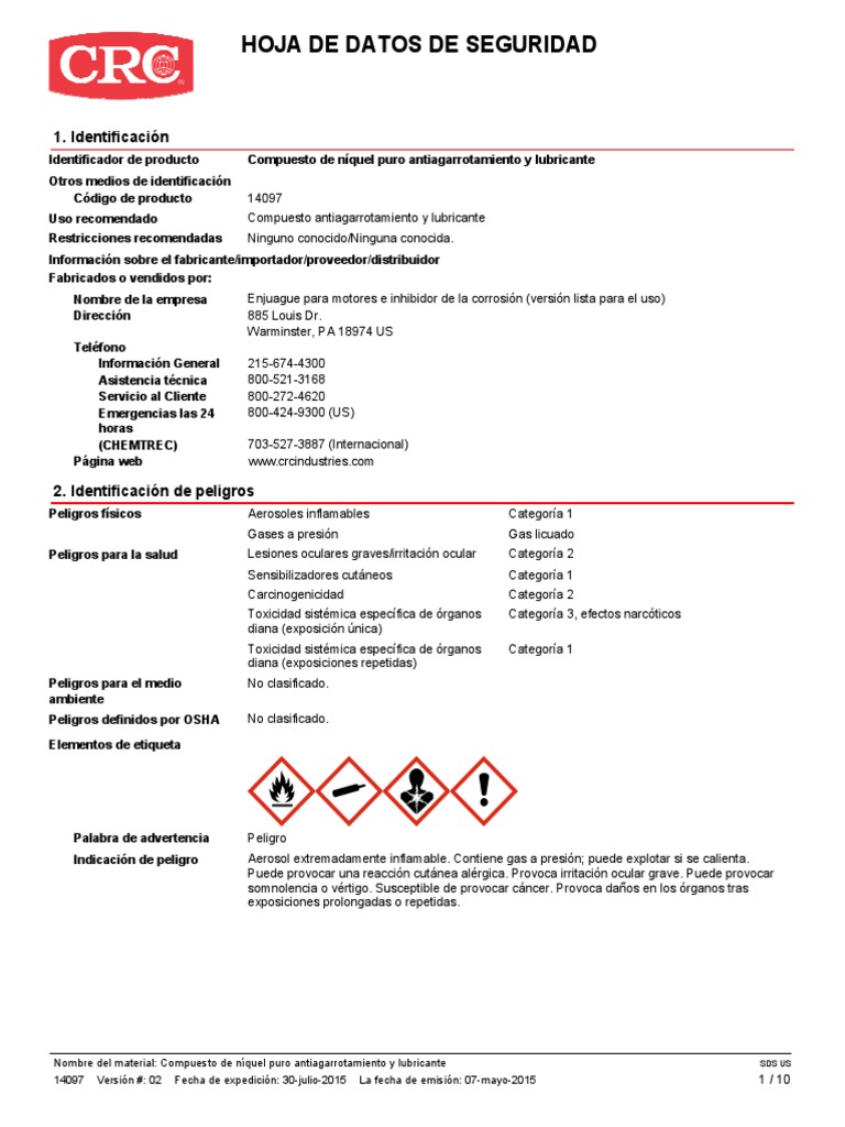 MSDS Anodo de Nqiuel - Anders Peru S.A.C. | PDF | Agua | Alergia