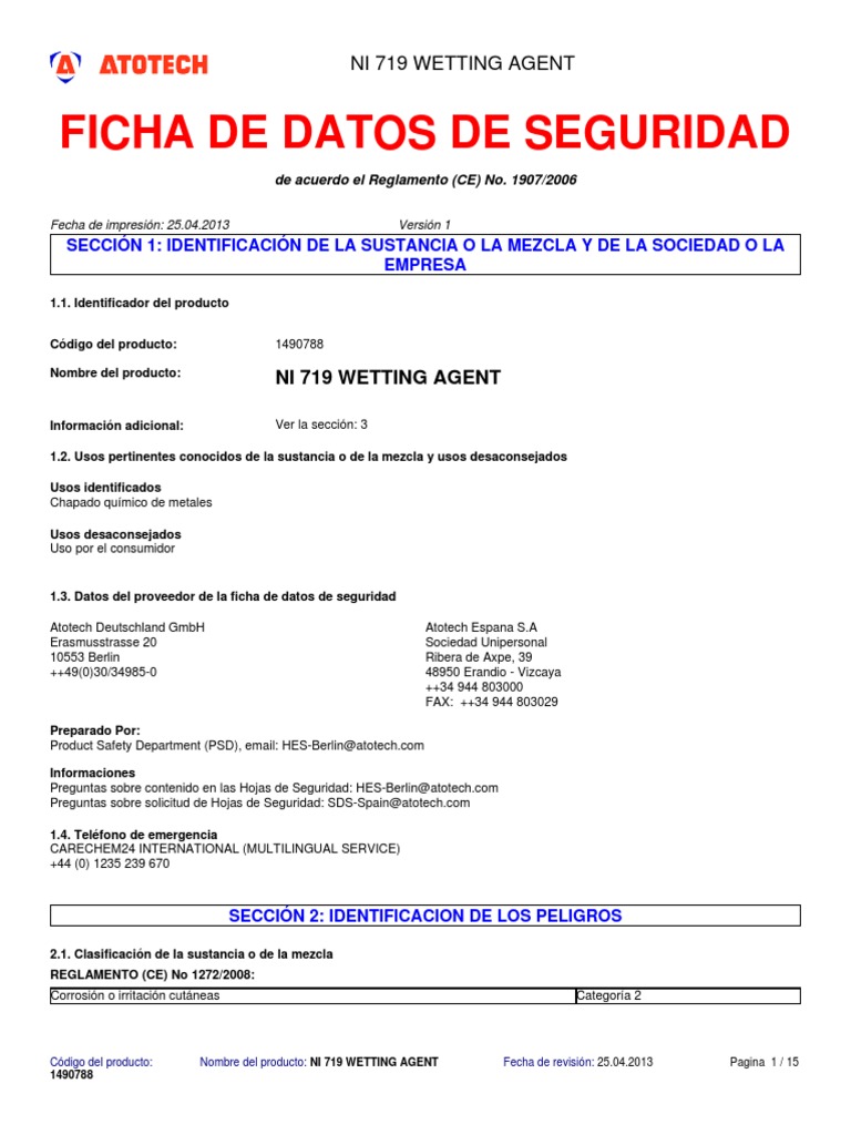 MSDS Humectante Ni 719 - MSDS (Es 25.04.2013) - Anders Peru S.A.C ...