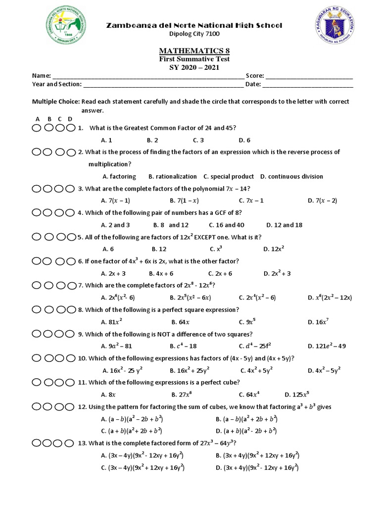 MAT8 Q1 Summative Test1 | PDF | Area | Metre