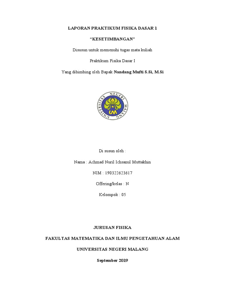 Laporan Fisika Dasar 1 Kesetimbangan - Achmad Nuril Ichsanul Muttakhin ...