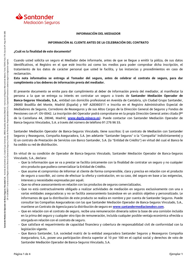 Nota Informativa Del Producto y Del Mediador | PDF | Seguro | Reaseguro