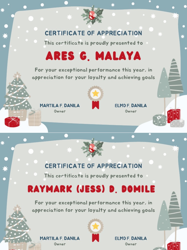 Blue and Red Christmas Party Participation Certificate | PDF