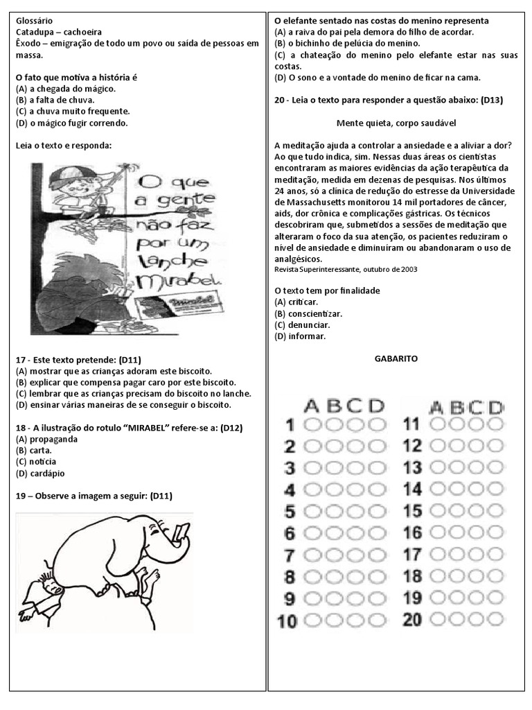 Simulado - 9º D12 D13 | PDF | Brasil | Dor