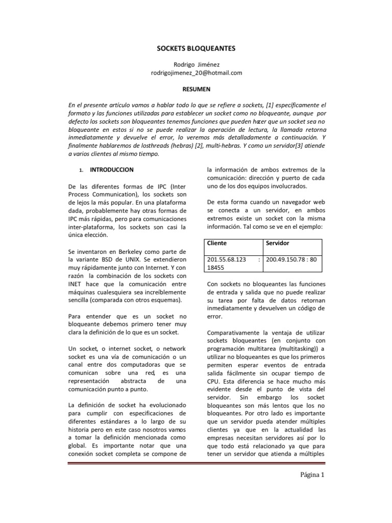 Paper Sockets Pdf Hilo Computación Zócalo De Red