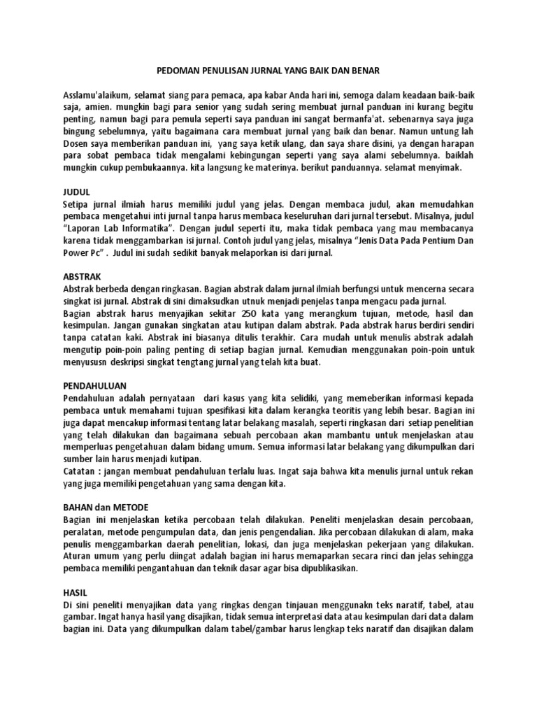 Cara Penulisan Jurnal Yang Baik Dan Benar | PDF Cara Penulisan Jurnal Yang Baik Dan Benar | PDF