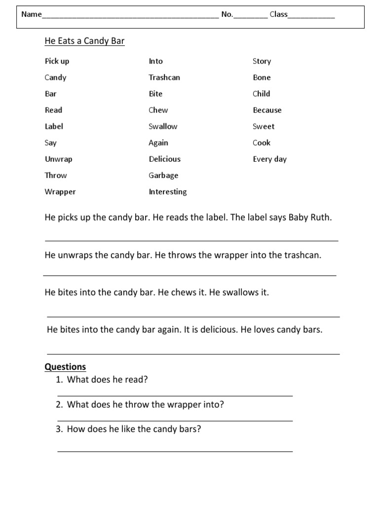 He Eats A Candy Bar Reading | PDF | Cooking, Food & Wine