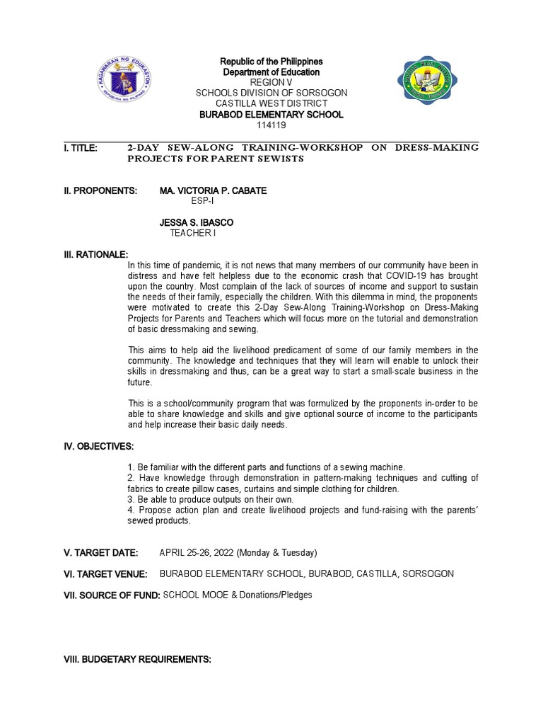 Workshop Proposal | PDF | Sewing | Crafts