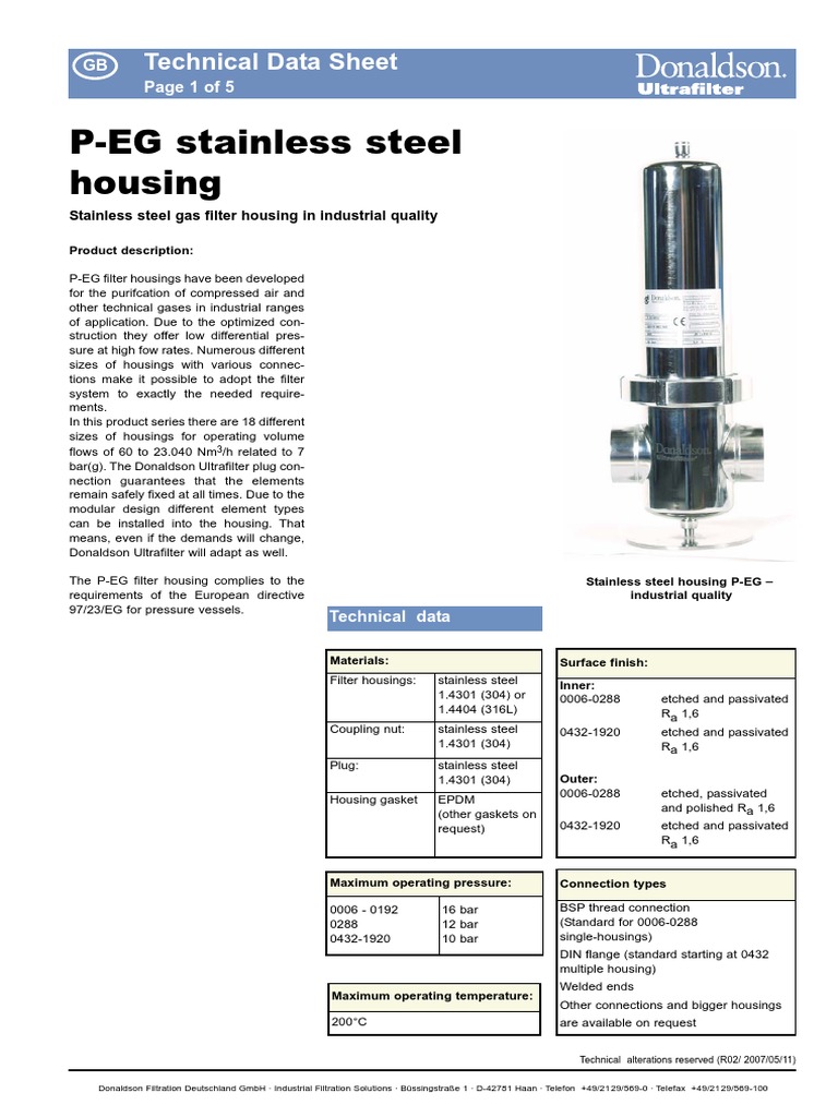 011.897 EN - Donaldson P-EG Filter Housing | PDF | Stainless Steel ...