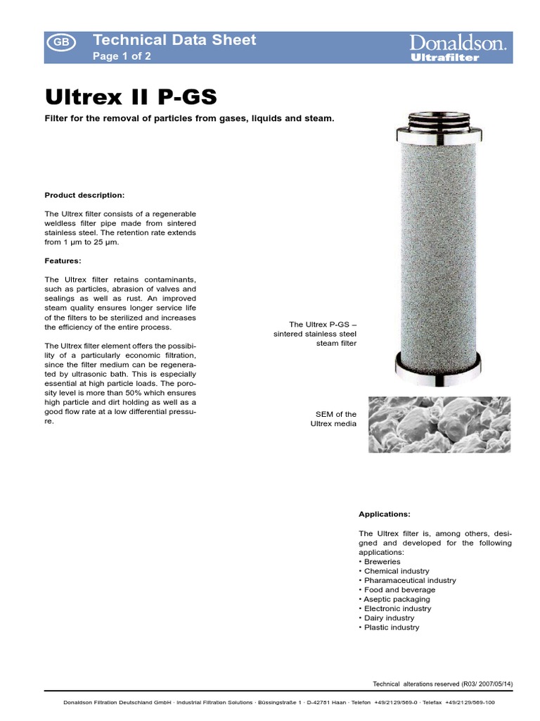 014.070 EN - Donaldson P-GS Filter | PDF | Filtration | Sintering