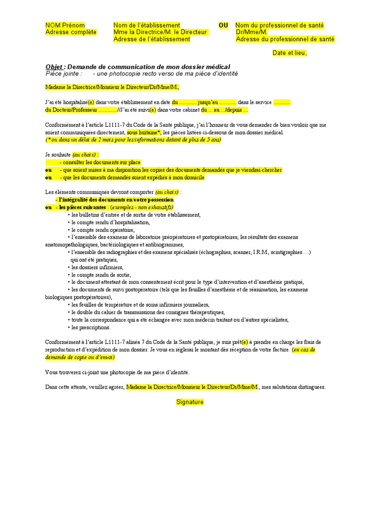 Demande de dossier médical standardisée | PDF | Allaitement | Médecine ...