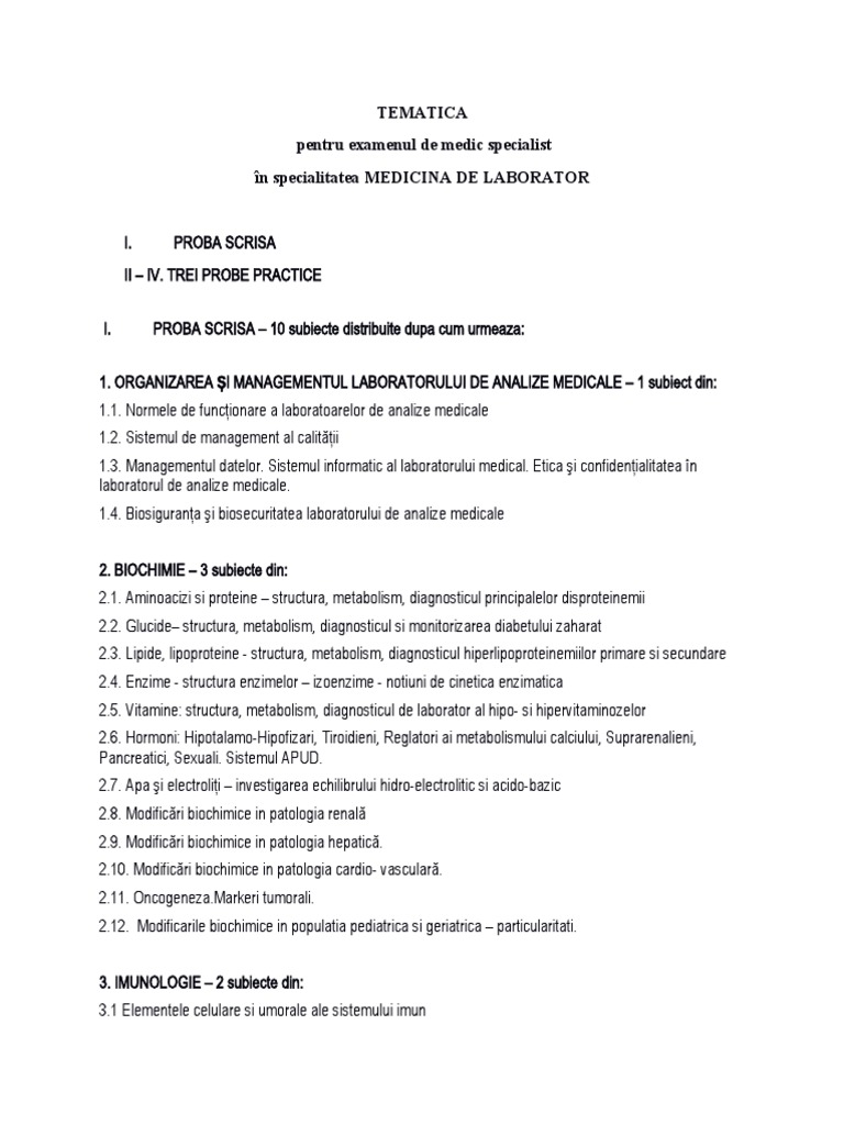 Tematica Medicina de Laborator 2022 | PDF