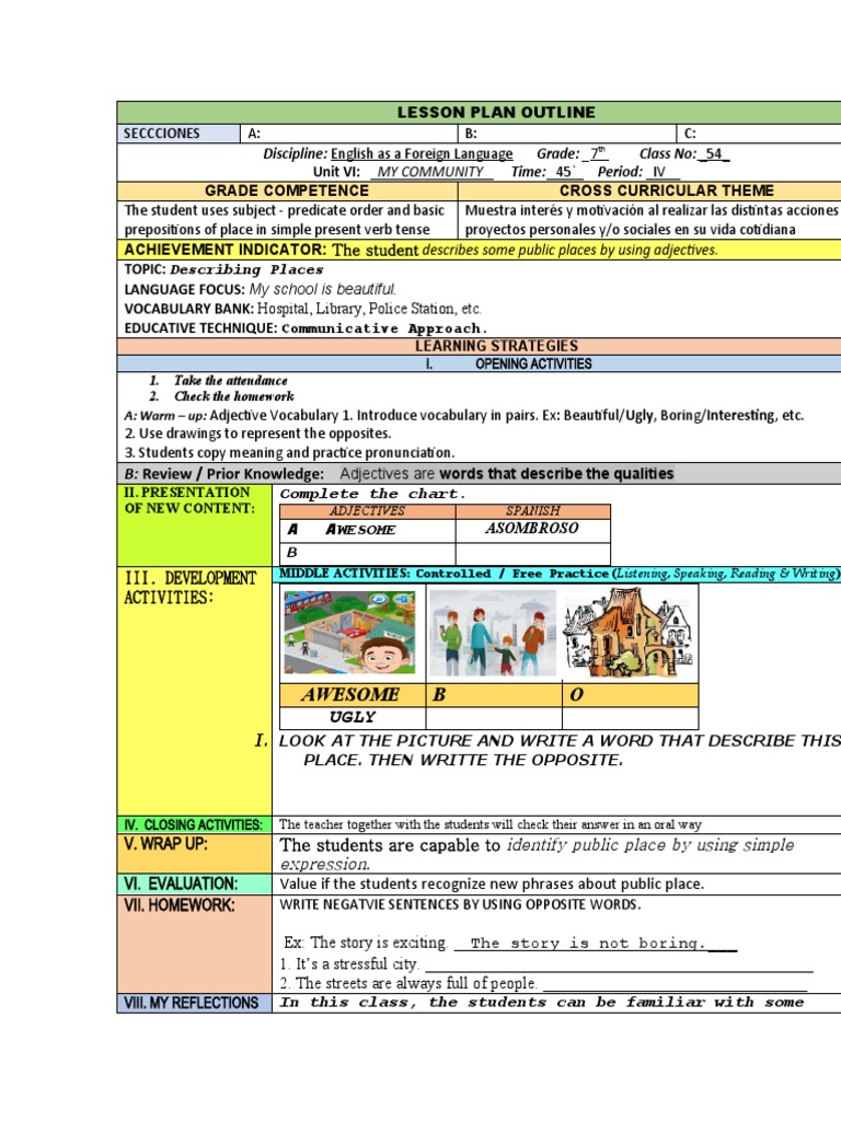 EFL Lesson Plan: Describing Places | PDF | Vocabulary | Adjective