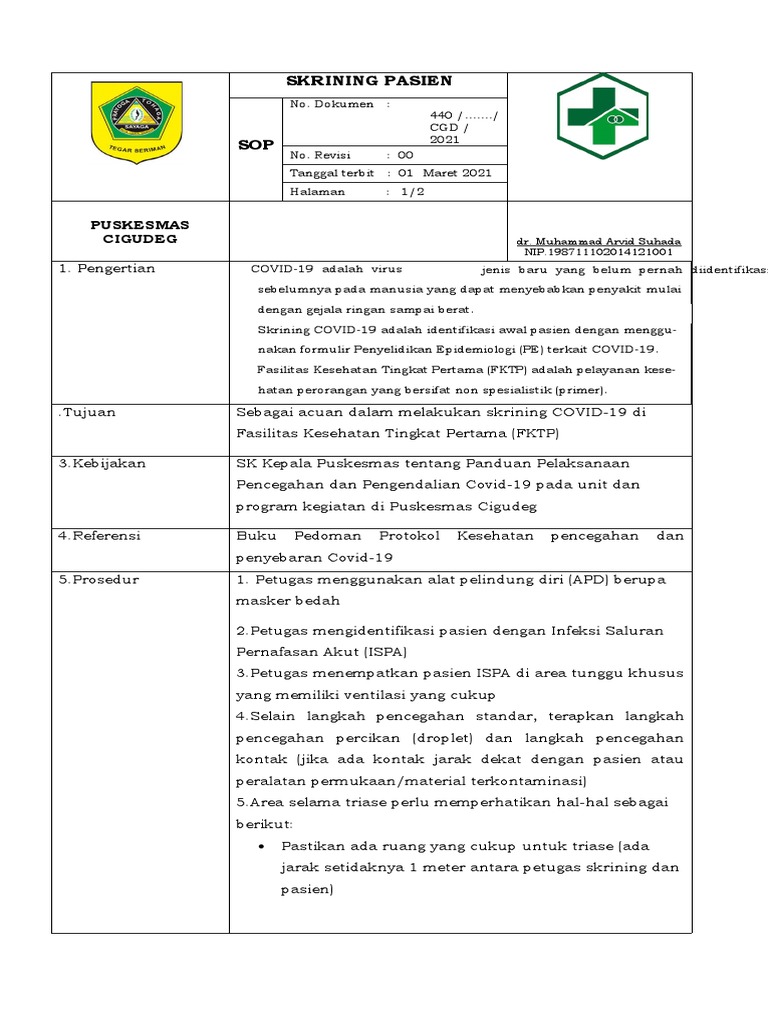 Sop Skrining Pasien | PDF | Pengembangan Diri
