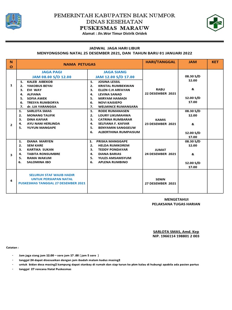 Jadwal Jaga Hari Libur | PDF