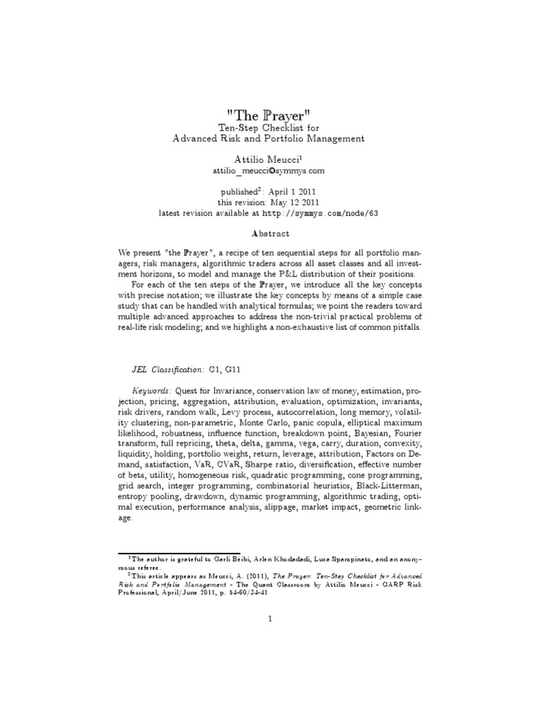 SSRN-Id1753788 - The Prayer - Ten-Step Checklist For Advanced Risk and ...