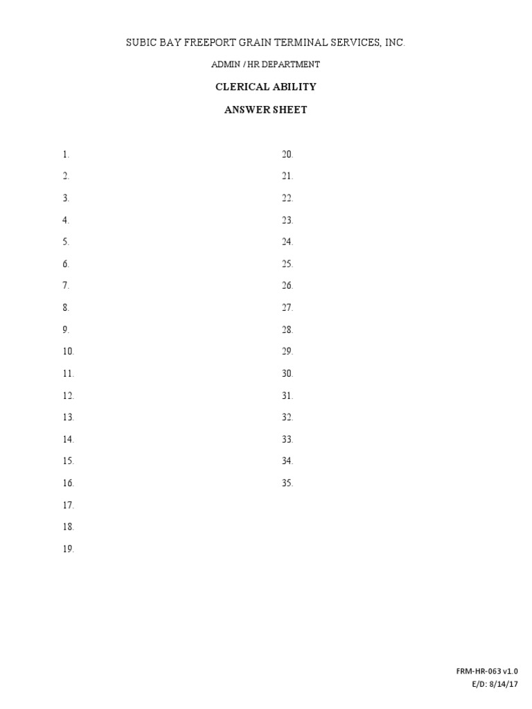 Clerical Ability Answer Sheet | PDF