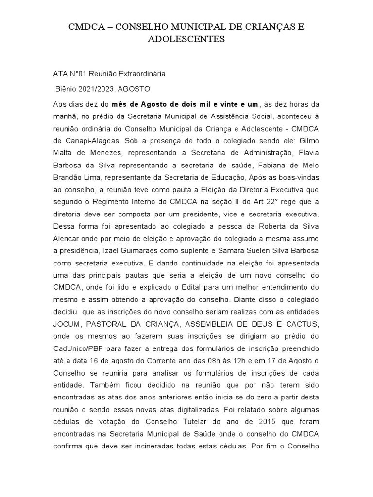 Ata Cmdca 2021 e 2022 | PDF | Adolescência