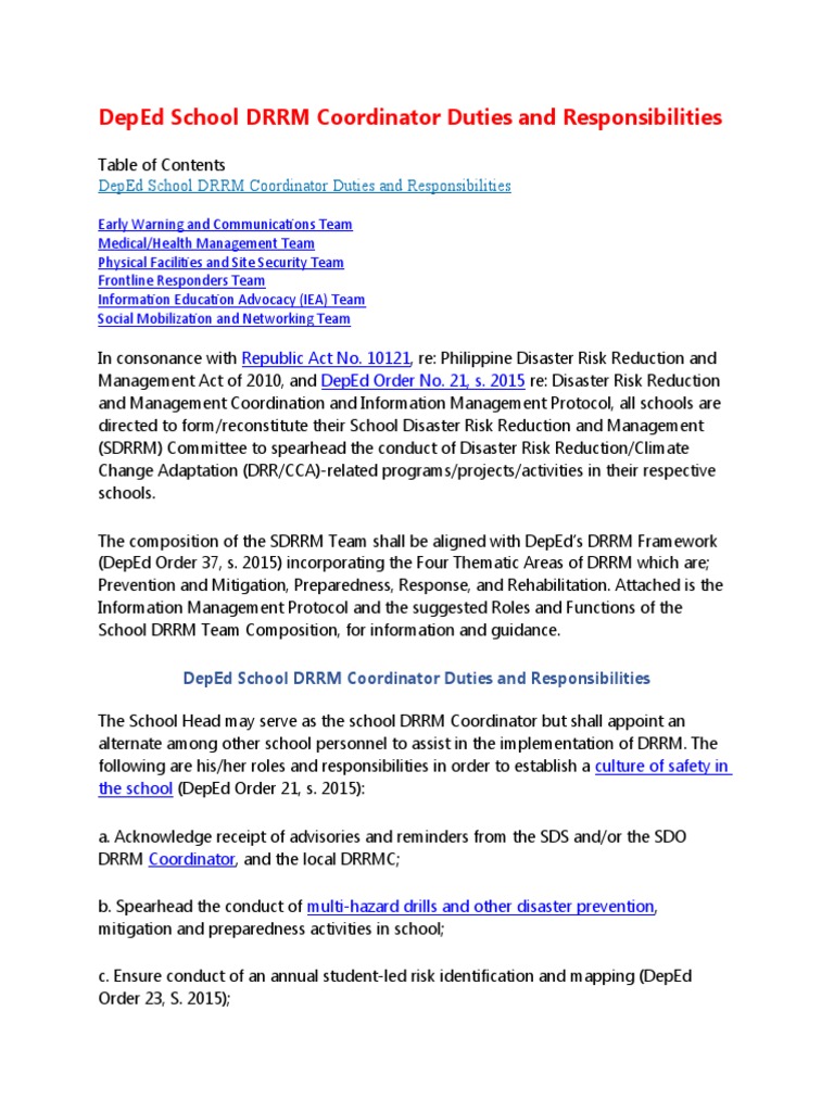DepEd School DRRM Coordinator Guide | PDF | Emergency Management ...