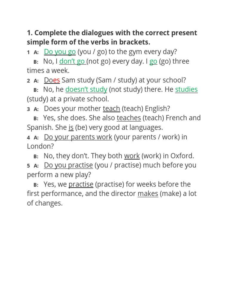 Present Simple and Continuous Exercices | PDF