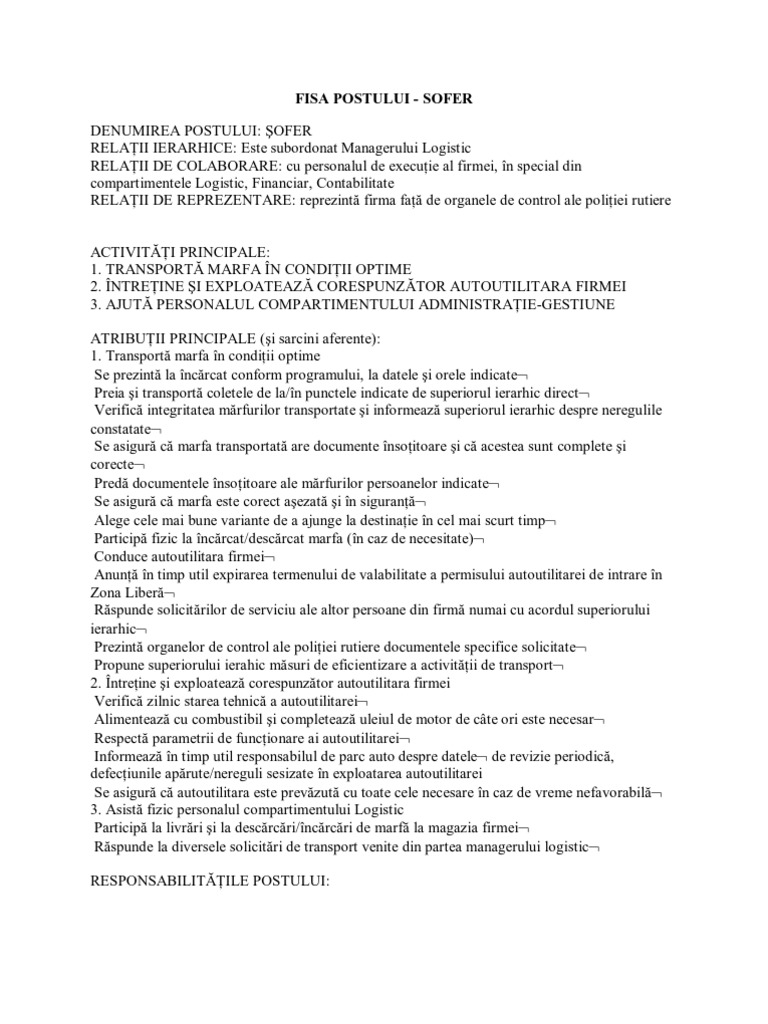 FISA POSTULUI SOFER