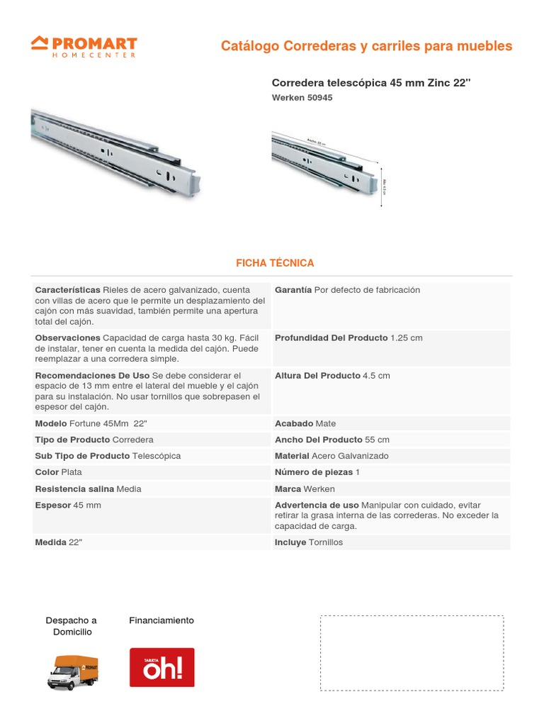 Corredera Telescópica 45mm Zinc 22" | PDF