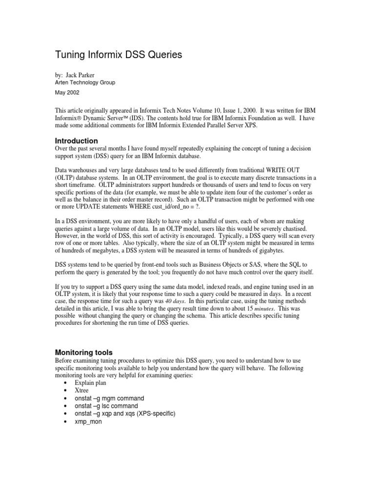 Tunning Dss Queries | PDF | Database Index | Databases