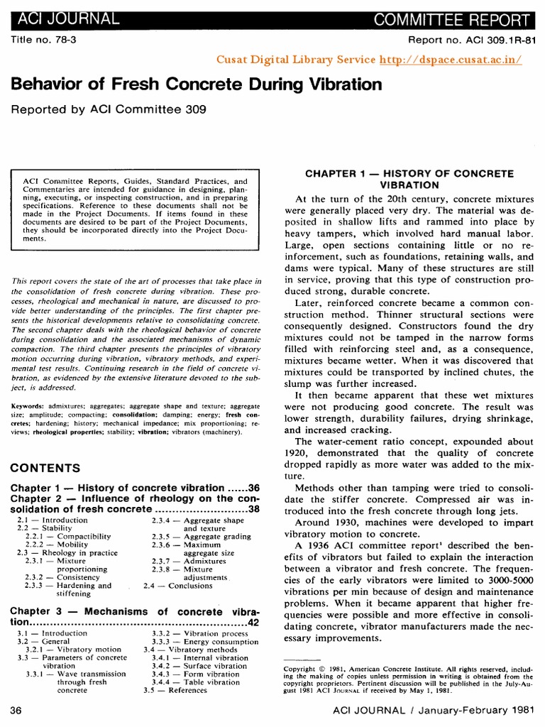 ACI Committee 309 - Behavior of Fresh Concrete During Vibration, ACI ...