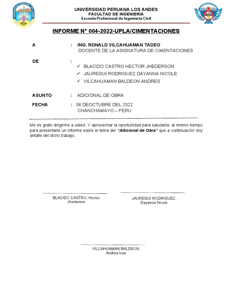Adicional de Obra | PDF | Ingeniero civil | Perú