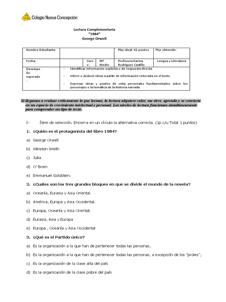 Control de Lectura 1984 | PDF