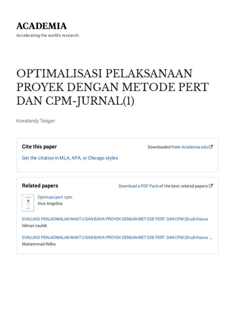 Optimalisasi Pelaksanaan Proyek Dengan Metode Pert Dan Cpm-Jurnal (1) - With-cover-page-V2 | PDF