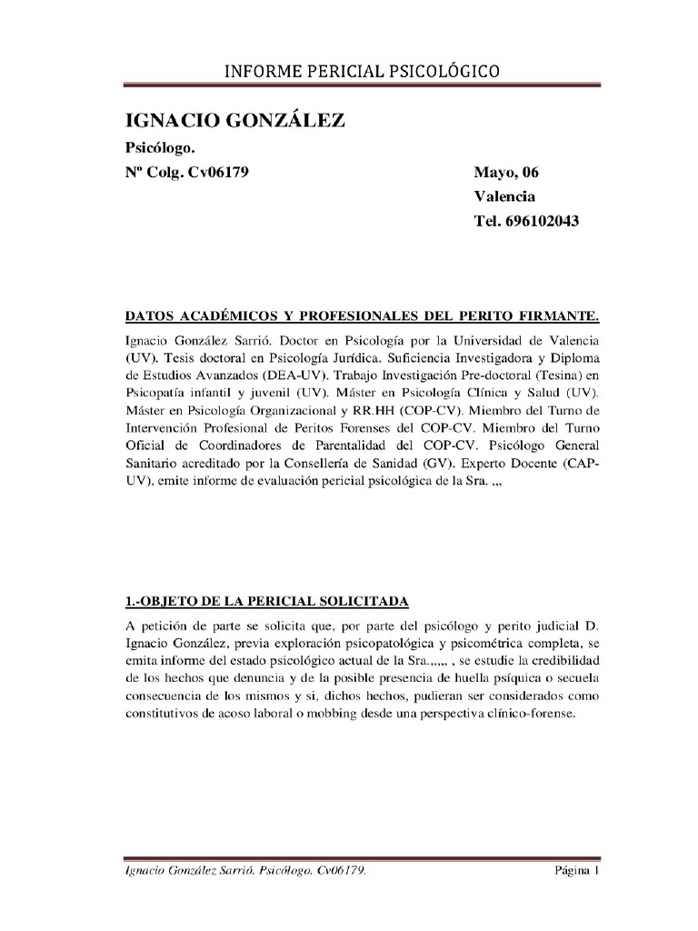 Informe Pericial Psicologico | PDF
