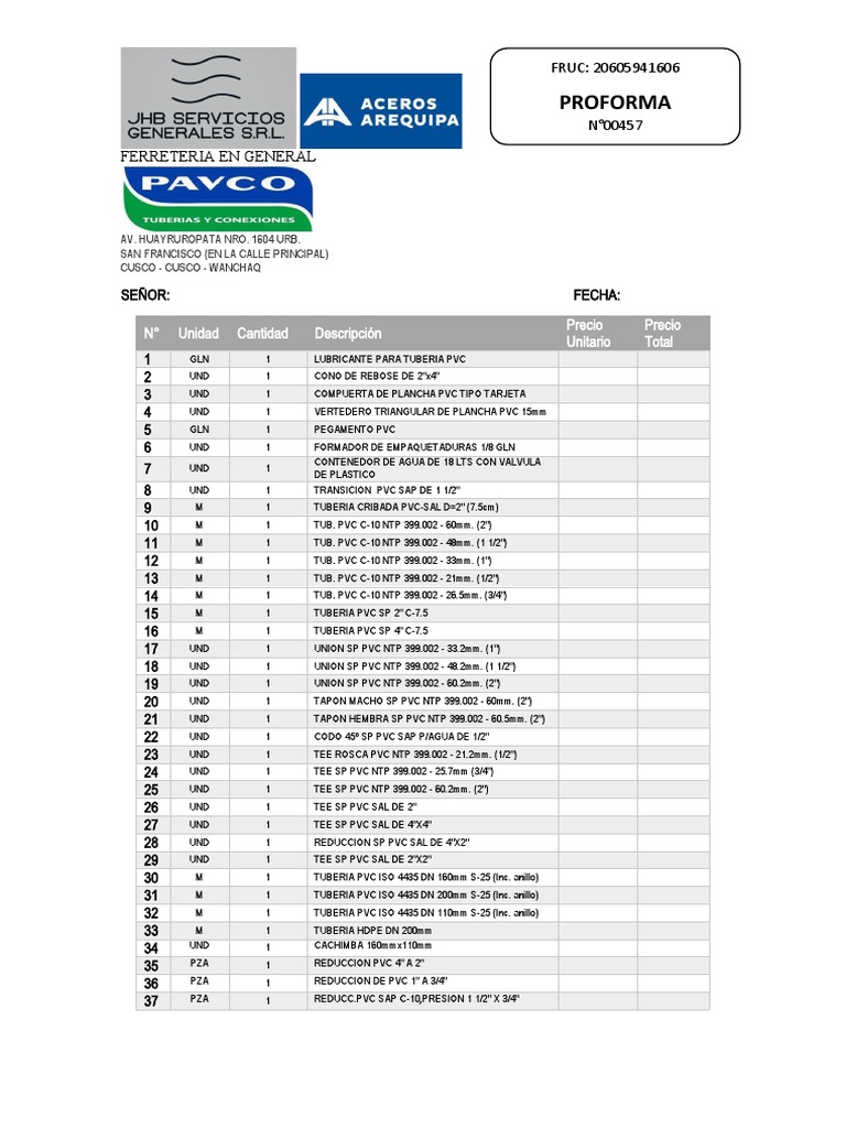 Formato de Cotizacion PVC N°1 | PDF | Electrodoméstico | Plomería